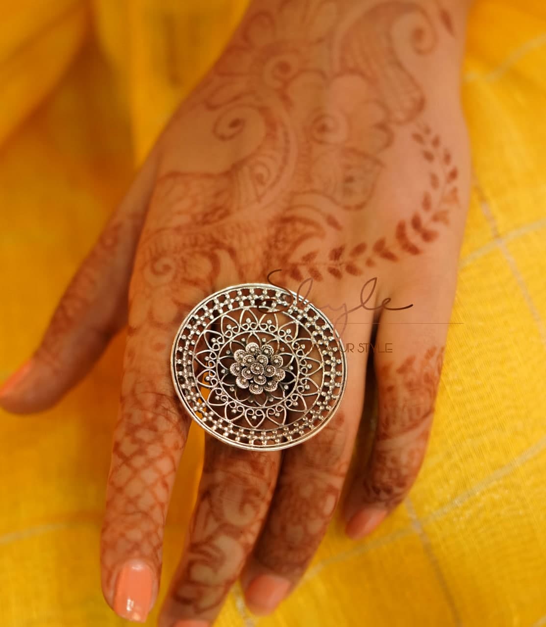Anvaya Intricate Flower Motif Carved Ring