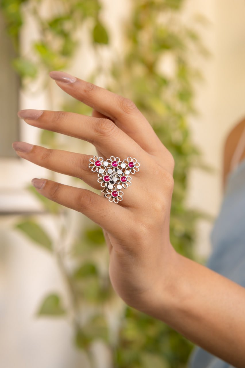 Tattva Carved Flower Statement Ring